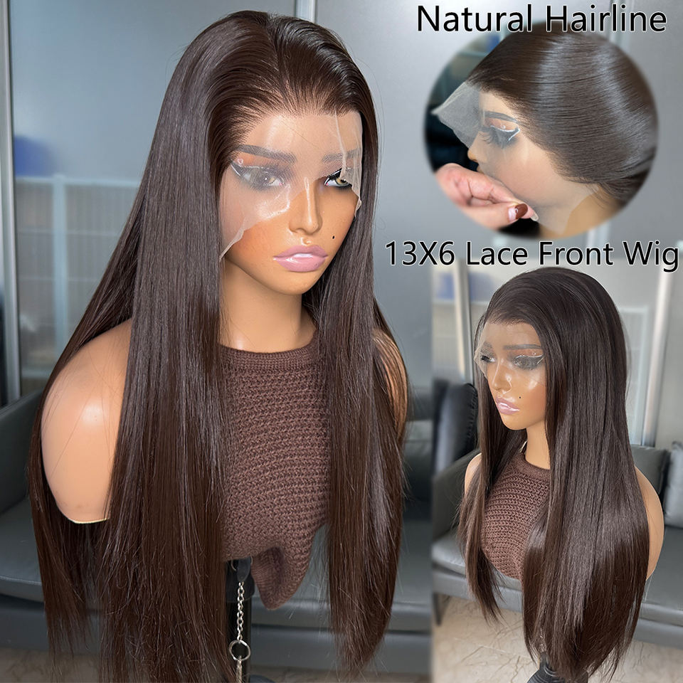 Long Silky Straight Brown Color Wigs for Black Women 13x6 Synthetic ...