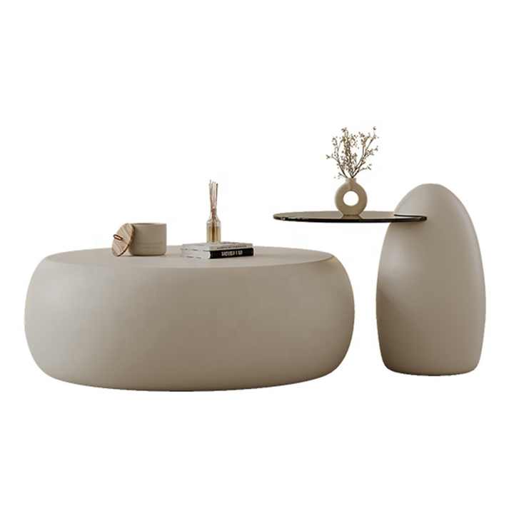 Modern Minimalist White Coffee Table - Stylish Glass-Topped Round Side ...