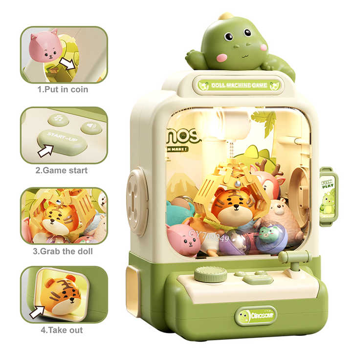 New Doll Machine Cartoon Mini Dinosaur Claw Machine With 10 Dolls And ...