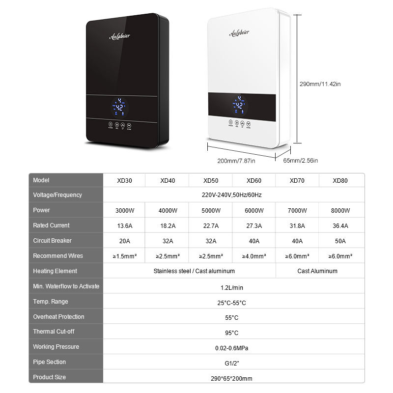 IPX4 Waterproof 3.5kW 5.5kW 6kW Tankless Electric Water Heater 220V ...