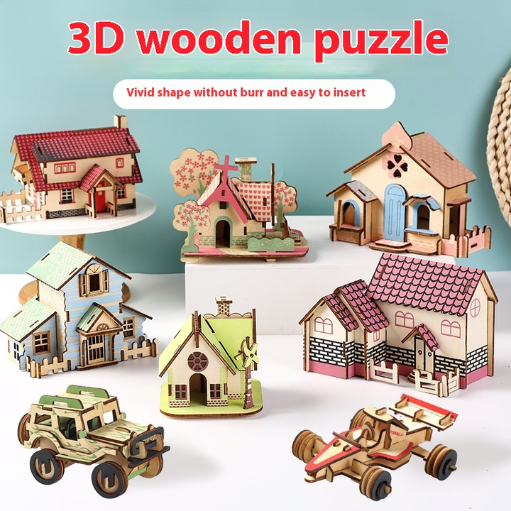 Simple Shaped 3D Wooden Puzzle Kit - Eco Friendly DIY Toy