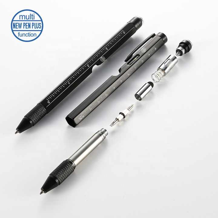 9 in 1 Metal Multi Tool Pen - LED Light & Stylus Ruler