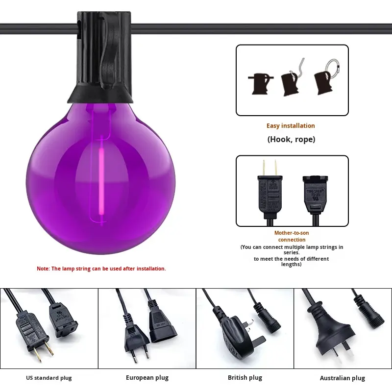 G40 LED Plastic Bulb High Voltage Solar Powered IP65 Rated Christmas ...