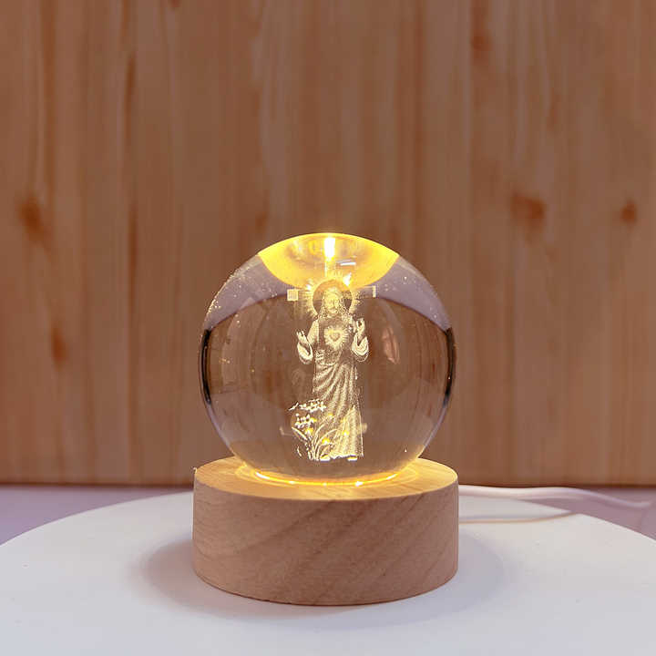 Christian Jesus Cross Crystal Ball - Night Light Figurine