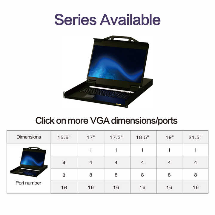 VGA 1u High Rack Kvm Hotkey 4K 60Hz VGA Kvm Switch 15.6 17 17.3 18.5 19 ...