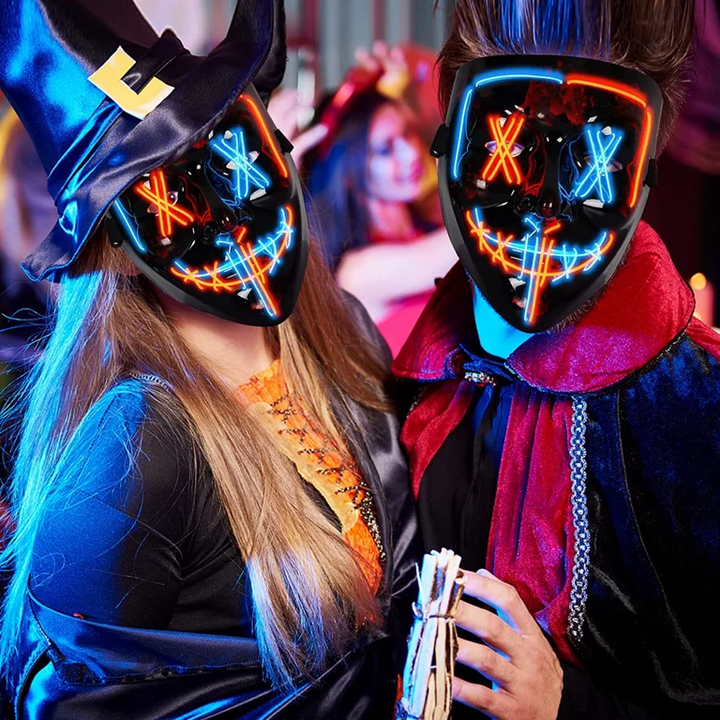 Halloween Neon LED Purge Mask Light up PVC & Silk Cosplay Party Costume ...