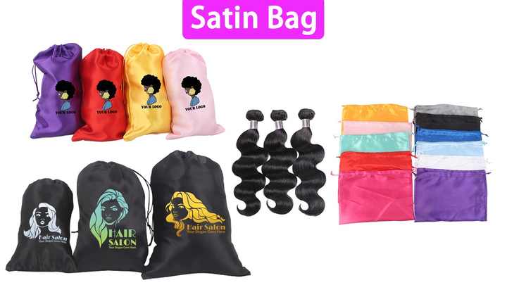 Private Label Custom Logo Satin Drawstring Pouch for Hair Extensions ...