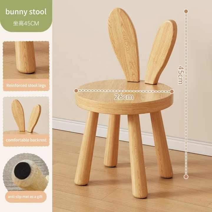 Cute Rabbit Ear-Shaped Wooden Toddler Chair for Kids' Dining & OEM