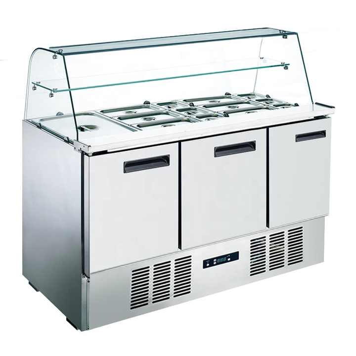 54in 3 Door Commercial Stainless Salad Display Bar Refrigerator ...