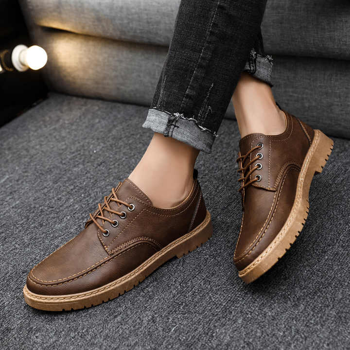 Mens Lace-up Casual Teen Black Leather Shoes New Leather Shoes Mens ...
