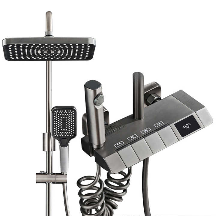 Top 1 Brass Shower System Gun Gray LED Digital Display Bathroom Square ...