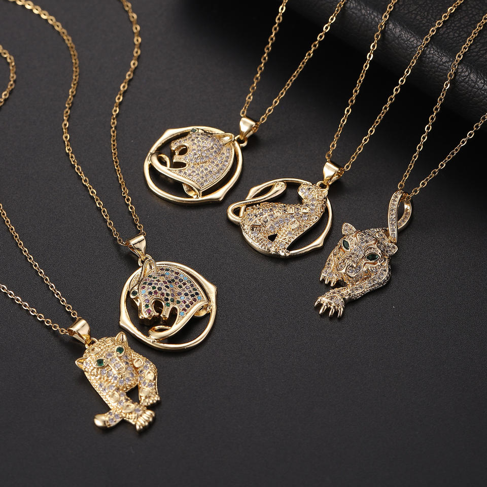 Animal Hip-Hop Jewellery Copper Zirconia Gold Plated Cheetah Leopard ...
