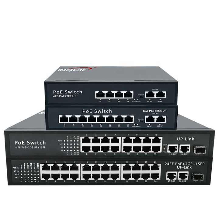 Wanglink OEM/ODM 4 8 16 24 Port POE Switch for Hikvision IP Camera