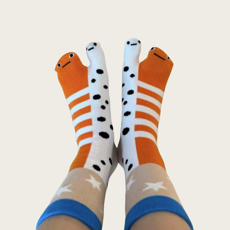 Cute Cartoon Garden Eel Split-toe Socks Thin Breathable Ladies Mid Tube ...