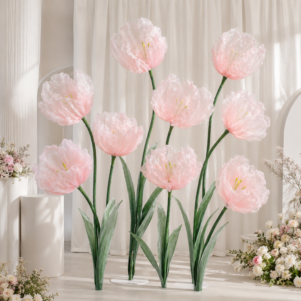 Pink Organza Tulip Giant Artificial Flowers Freestanding Set Wedding ...
