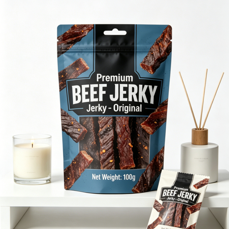 Custom Printed Snack Packaging Bags for Dried Meat Beef Jerky Flat ...