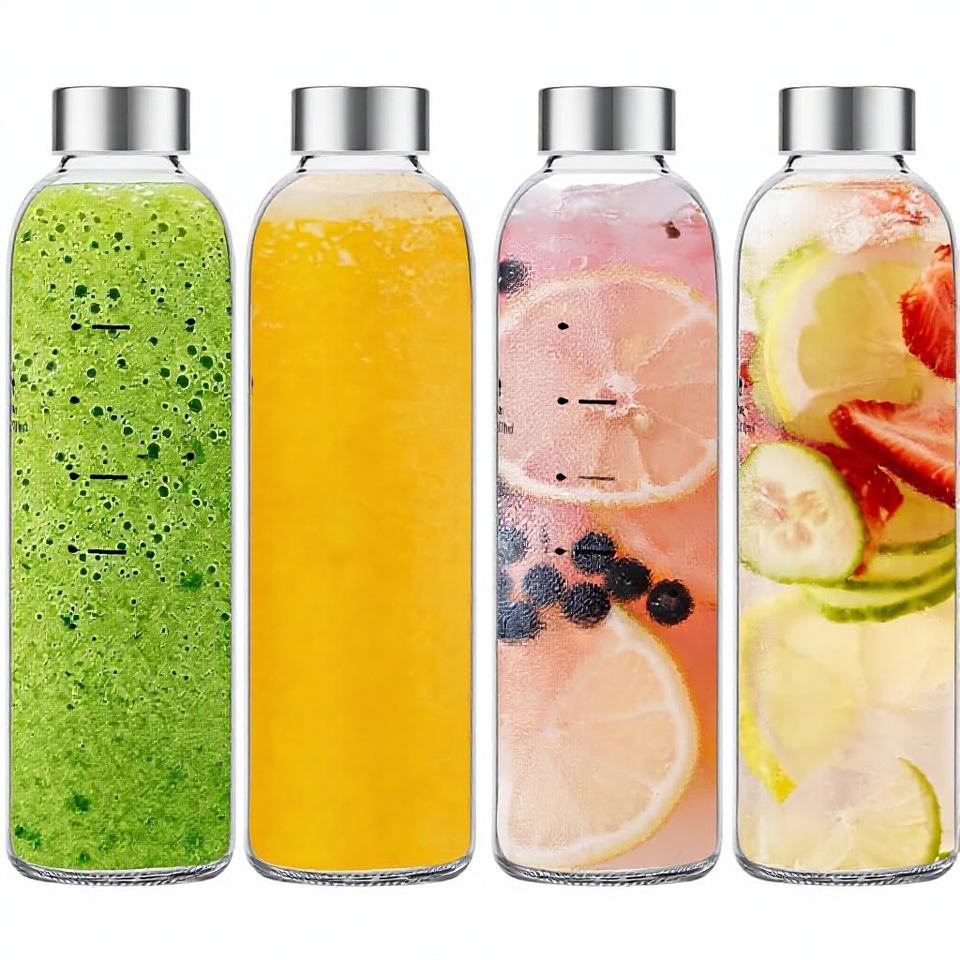 17 oz Modern Design Glass Water Bottle with Stainless Steel Screw-On ...