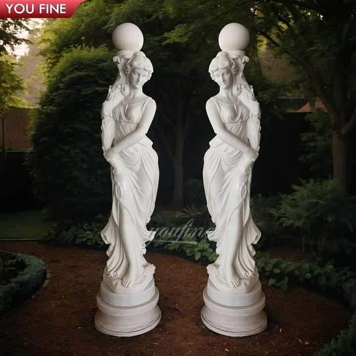 Shop High Quality Natural Stone Marble Lady Statue with Lamp