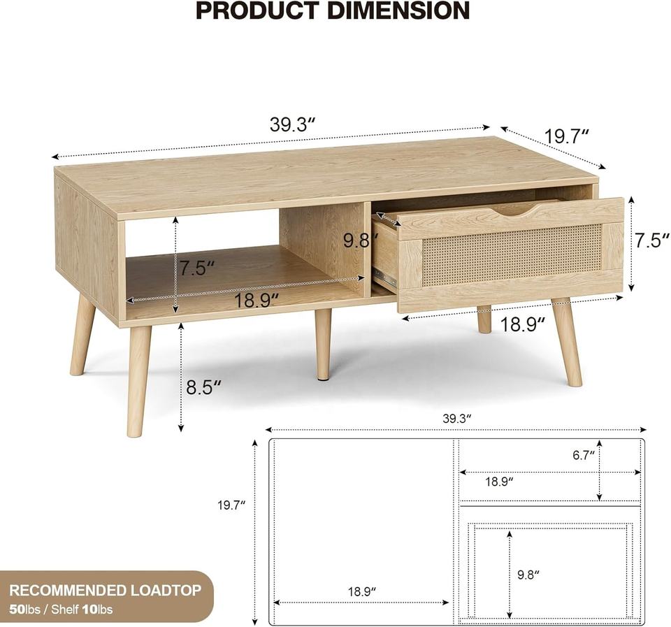 Modern Movable Coffee Table with Drawer and Storage Rectangle Design ...