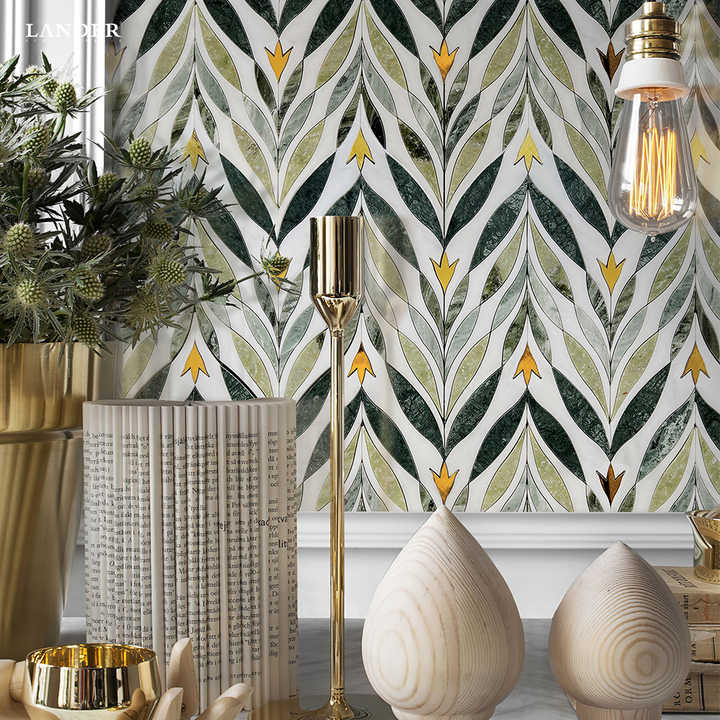 Lander Stone Waterjet Marble Mosaic Tiles for Bathrooms