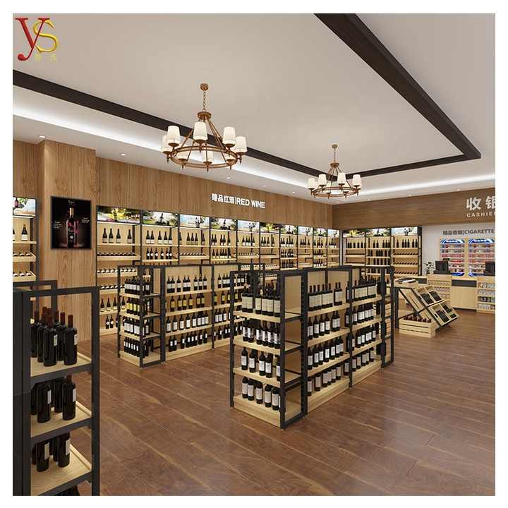 YSshelves Design Wine Shop Supermarket Display Cabinet Led Store Liquor Wooden Wine Shelving ...