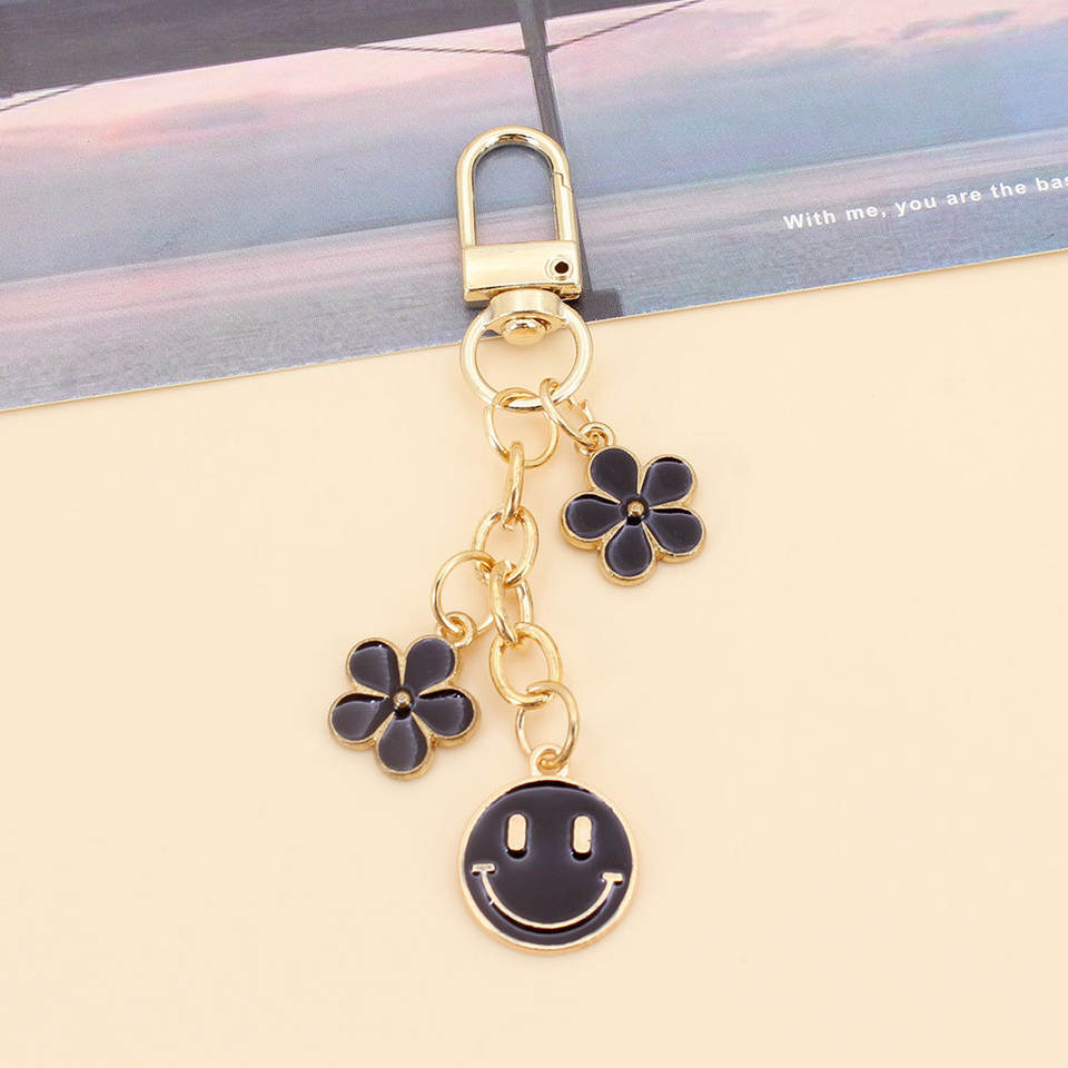 Alloy Colored Flower Smiling Face Keychain Bag Packaging Decoration ...