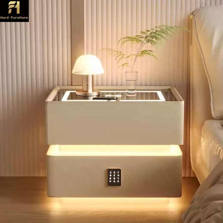 Multifunctional Furniture Solid Wood Bedside Table Smart Modern Style Bedroom Storage Cabinet ...