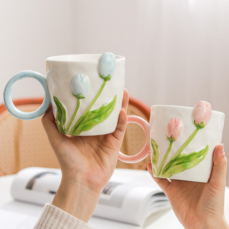 High-end Appearance Tulip-Shaped Ceramic Mug Unique Design Large ...