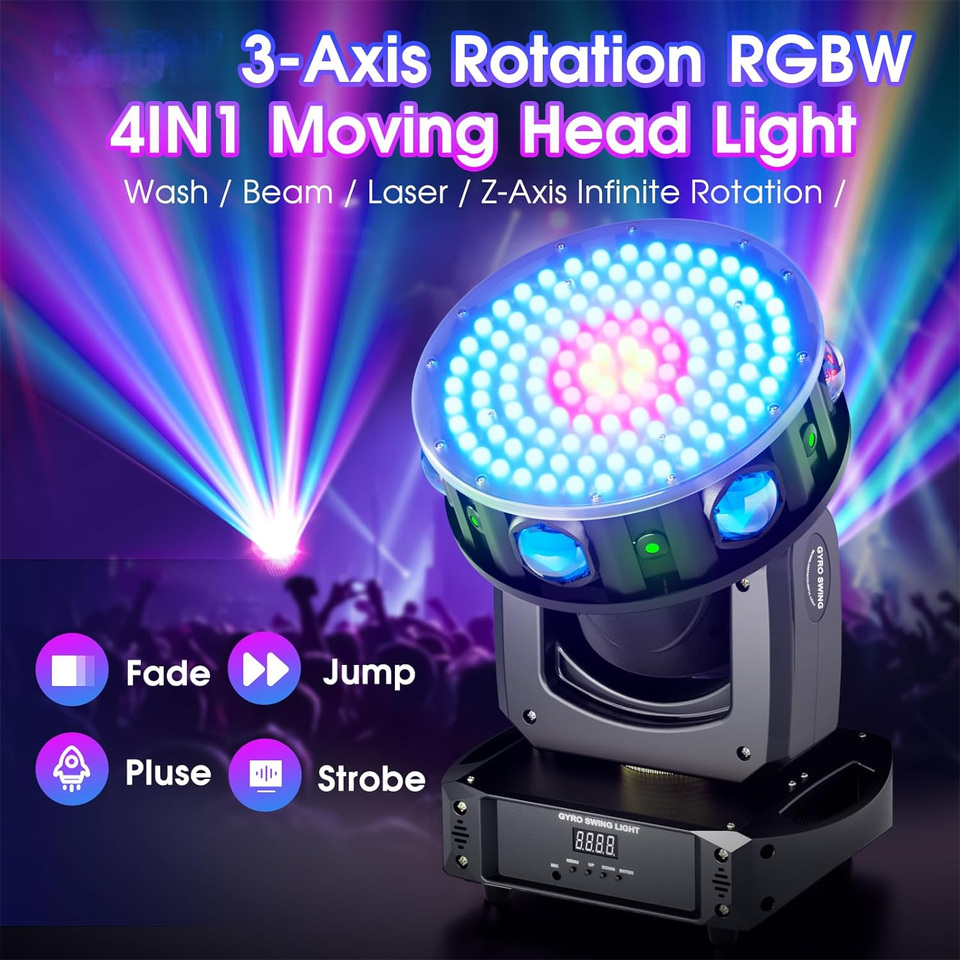 150W LED Gyro Swing Light XYZ 3-Axis Rotating Strobe Beam RGBW DJ Stage ...