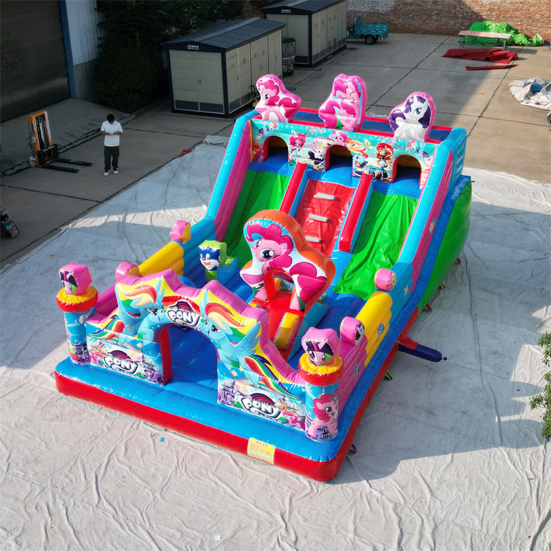 High Quality Double Track Water Slide Climbing Wall Combo Little Pony ...