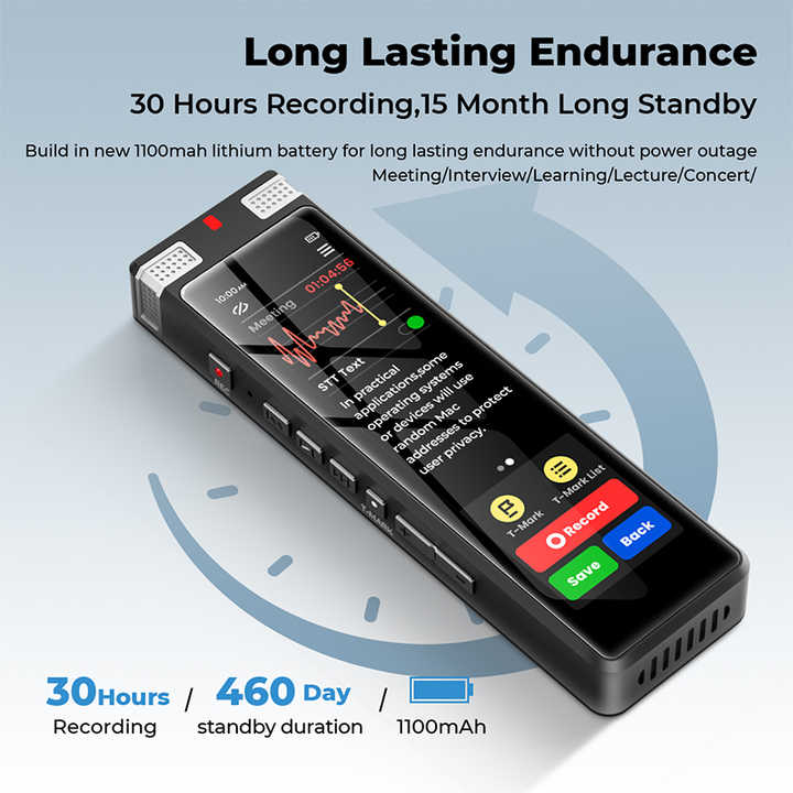 Portable Professional AI Digital Voice Recorder with Touch Screen for ...