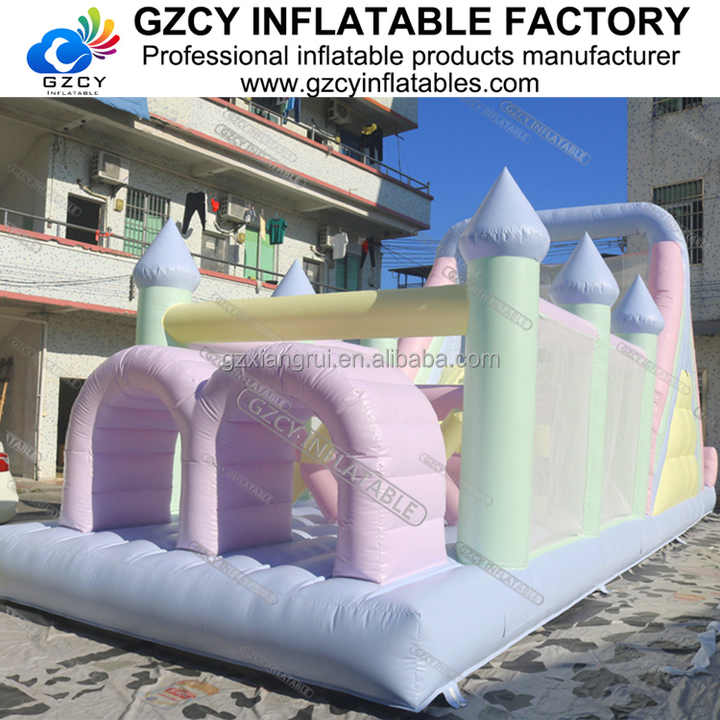 Pastel Outdoor Water Play PVC White Inflatable Obstacle Course Bounce ...
