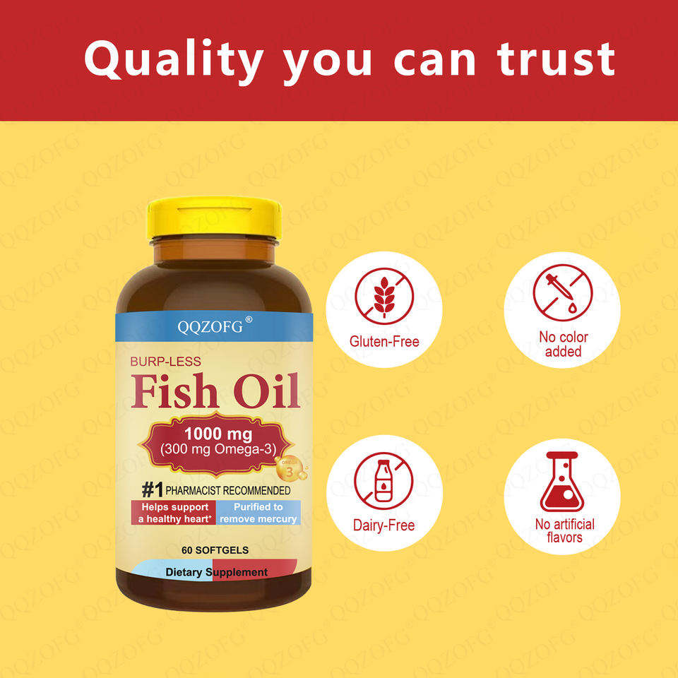 Burp-Less Fish Oil 1000mg Softgels | 300mg Omega-3 EPA & DHA for Heart ...