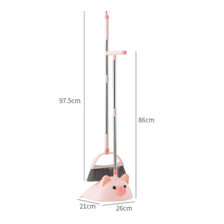 Pink Cartoon Cute Pig Broom Set with Stainless Steel Handle