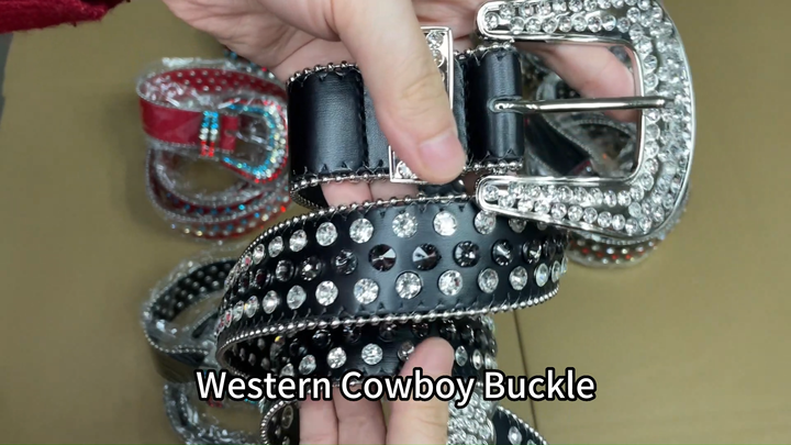 Womens Retro Bling Bling BB Belt - Diamond PU Leather Strap