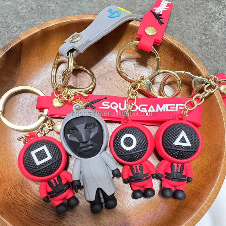 3D Cute Squid Game Character Key Chain with Rubber Lanyard Red| Alibaba.com