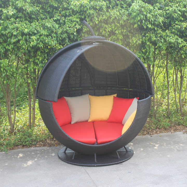 All Weather Large Outdoor PE Rattan Leisure Round Apple Day Bed ...