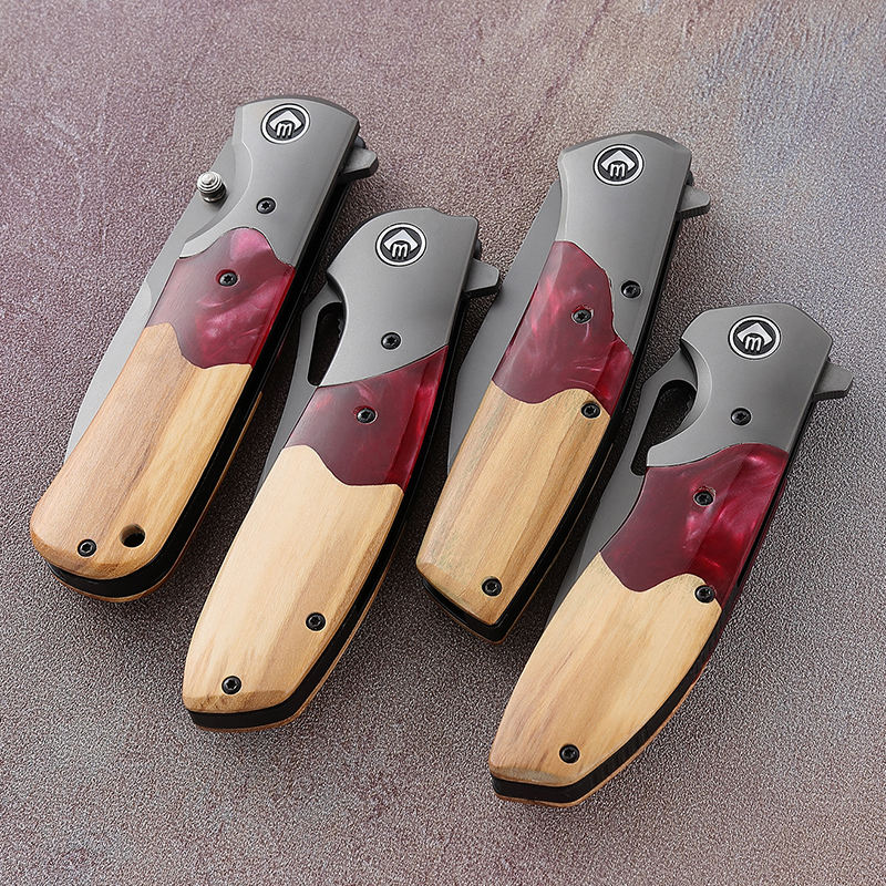 2025 Customizable Steel Blade Epoxy Resin Wood Handle Knife
