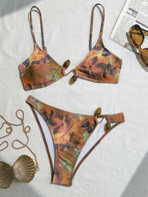 Women Summer Bikini Set Biquinis Sexy Flower Printed Padded Bra Swimsuit Bathing Suit Beach