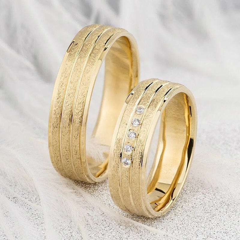 Unique 18k Gold Plated Scratch Finish Wedding Band Stainless Steel Gold ...