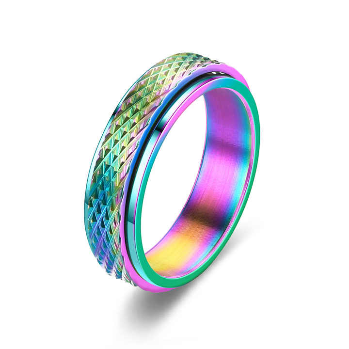 Personality Stainless Steel Rings Snake Diamond Pattern Rings Rotatable ...