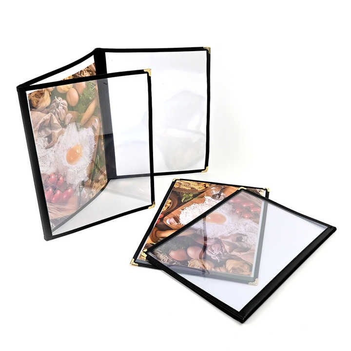 Triple Fold Transparent Leather Menu Covers - Durable & Stylish