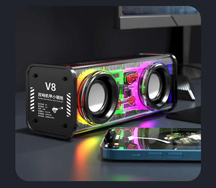 V8 RGB Gaming Subwoofer PC Speakers with 7 Color LED Light 10W Output ...