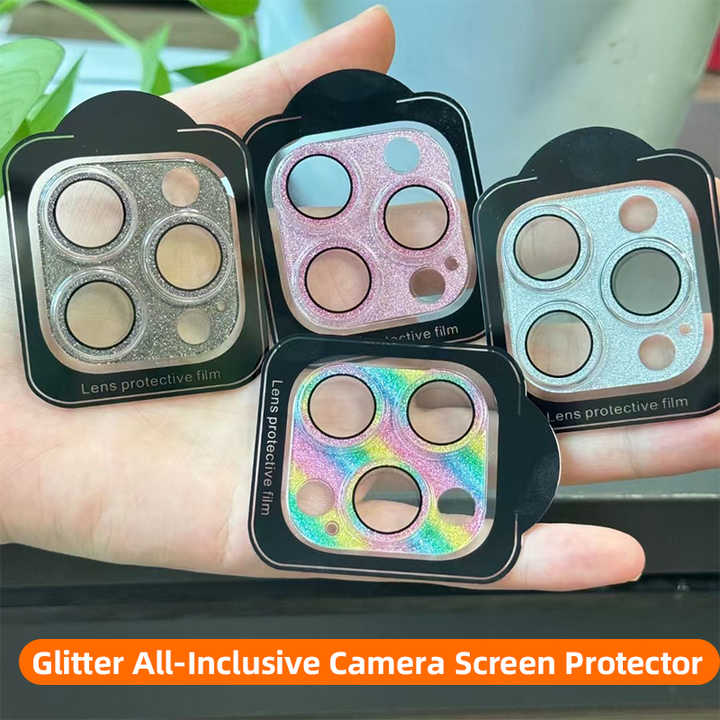 Glitter 3D Tempered Glass Camera Lens Screen Protector Cover for iPhone 16 15 Pro Max 14 15 Plus ...