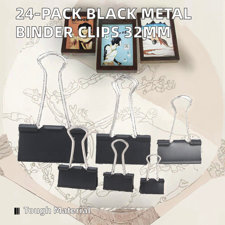 24-Pack 32mm Black Bull Metal Folding Clip 1.25inch Binder Clip Medium ...