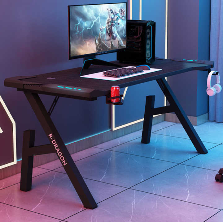 Gaming Table Wood - Modern Z Shaped Design with LED RGB
