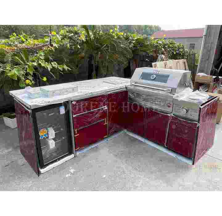 2026 Dorene Custom Label Aluminium Modern Red Outdoor BBQ Kitchen with ...
