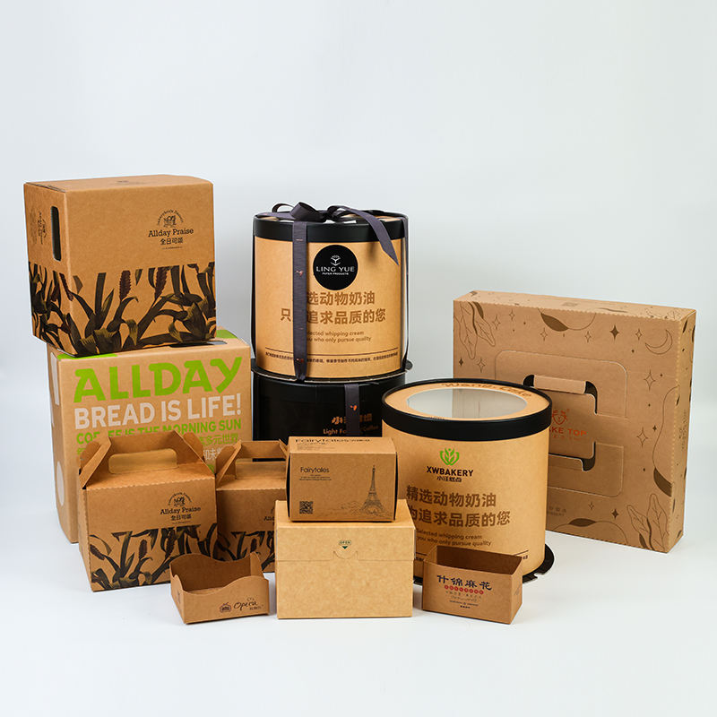 Decorative Cardboard Bakery Cake Boxes Takeaway Dessert Packaging Kraft ...