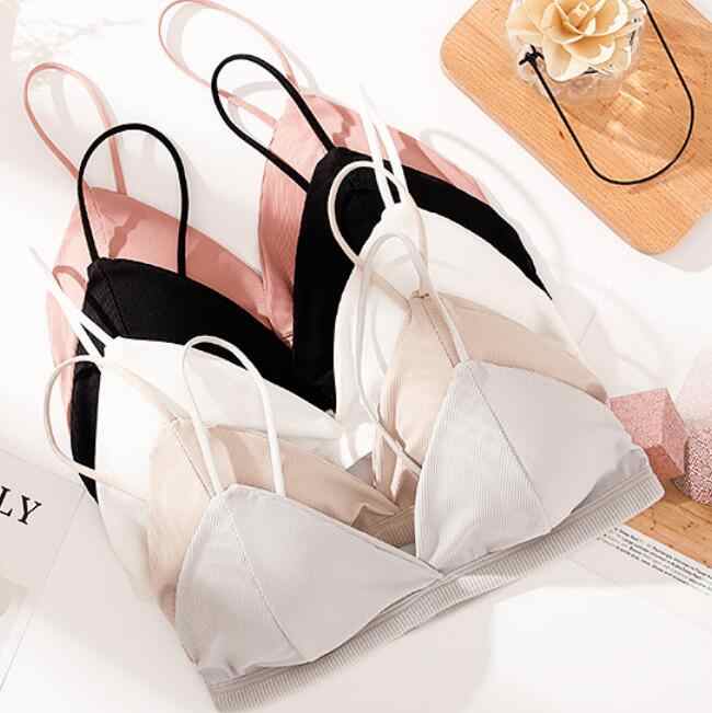 Fashion french triangle cup bra no steel ring deep V push up Elastic ...
