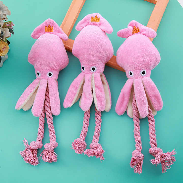 Cute Dog Chew Toys Stuffed Octopus with Squeaky Feature Durable Rope ...